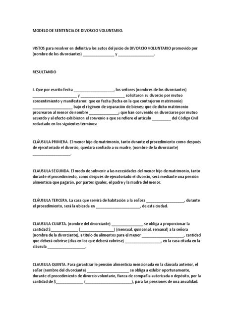 Modelo De Sentencia De Divorcio Voluntario Pdf Divorcio