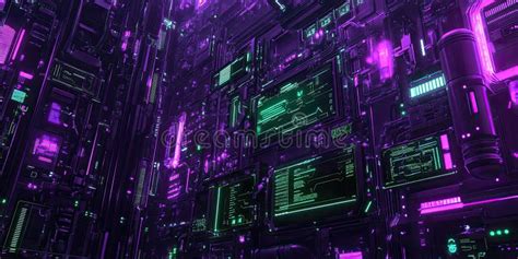 Cyberpunk Hacker Interface With Neon Purple And Green Details Futuristic Digital Tech