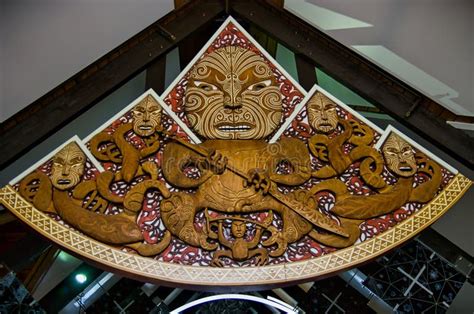 Maori Woodcarving Depicting Aoraki And His Brothers Editorial