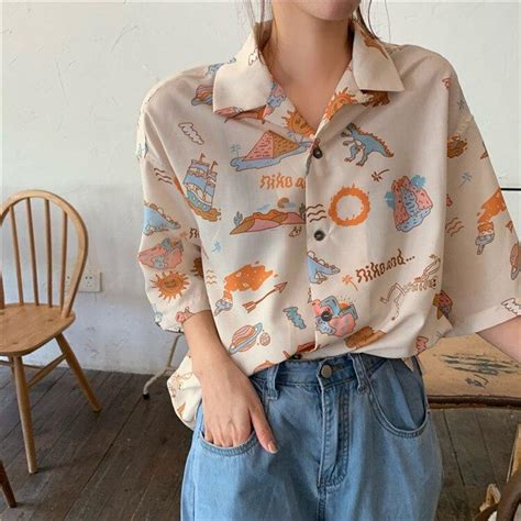 Classic Dinosaur Cartoon Printed Blouse Shirts Omcne