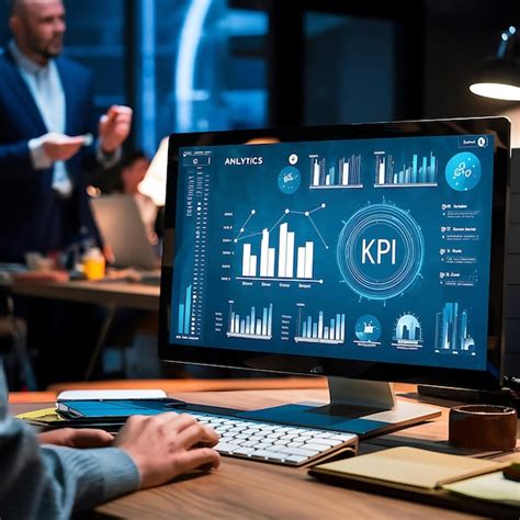 Modern Business Analytics Dashboard On A Computer Screen In A Professional Office Premium Ai