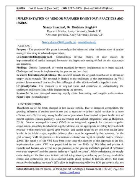 Pdf Implementation Of Vendor Managed Inventory Practices And Issues
