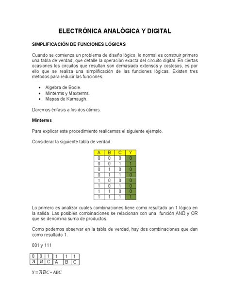 Simplificación De Funciones Lógicas Pdf Álgebra De Boole