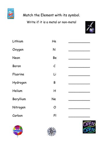 element to symbol matching exercise teaching resources