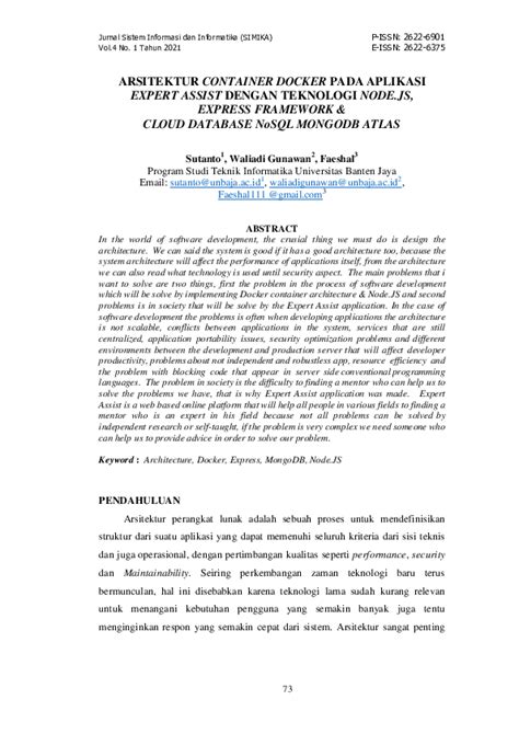 Pdf Arsitektur Container Docker Pada Aplikasi Expert Assist Dengan Teknologi Nodejs Express