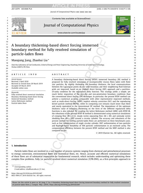 Pdf A Boundary Thickening Based Direct Forcing Immersed Boundary Method For Fully Resolved