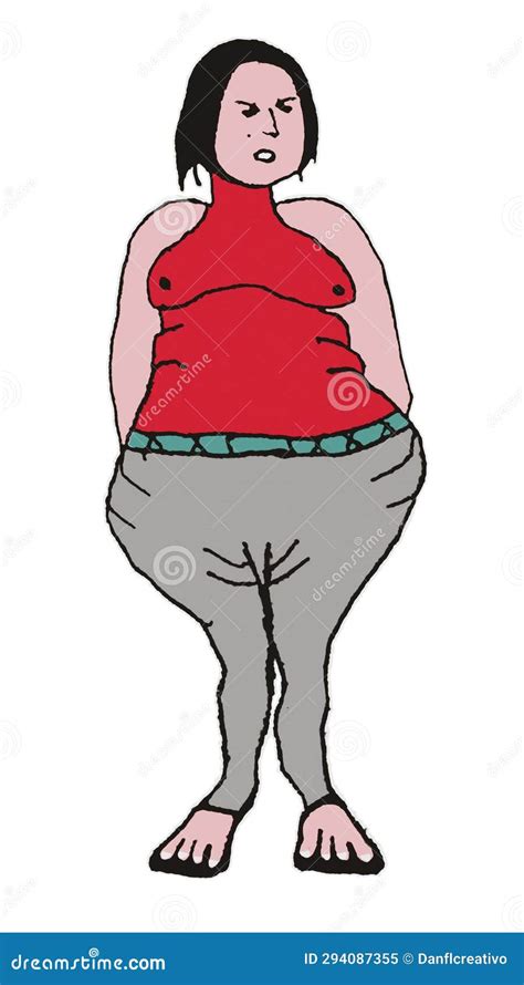Fat Woman Full Body Portrait Sketchy Drawing Stock Illustration