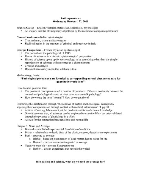 Anthropometrics Lecture Notes Anthropometrics Wednesday October