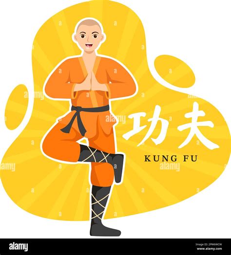 Kung Fu Illustration With People Showing Chinese Sport Martial Art In