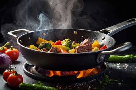 Sizzling Stir Fry In Wok Premium Ai Generated Image