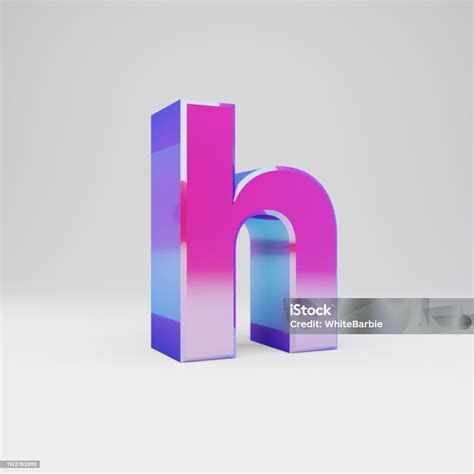 3d 문자 H 소문자입니다 광택이 있는 반사와 흰색 배경에 고립 된 그림자가 있는 여러 가지 빛깔의 금속 글꼴 0명에 대한 스톡