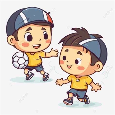 اثنين من الأولاد الكرتون يلعبون كرة القدم المرسومة المتجه تصميم الملصق