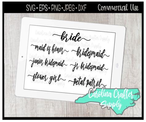 Wedding Cut File Bundle Svg Jpeg Png Dxf Eps Wedding Svg Files Bridal Party Svg Bride