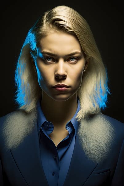 Portrait Half Body Intriguing Photograph Of 20 Years Old Blonde
