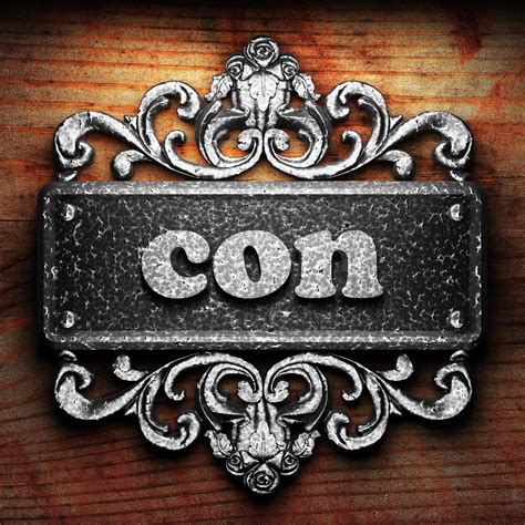 Con Word Of Iron On Wooden Background Stock Photo At Vecteezy