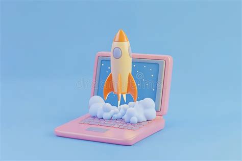 Laptop Screen Rocket Launch Startup Success Innovation Technology Blast Off Digital Growth