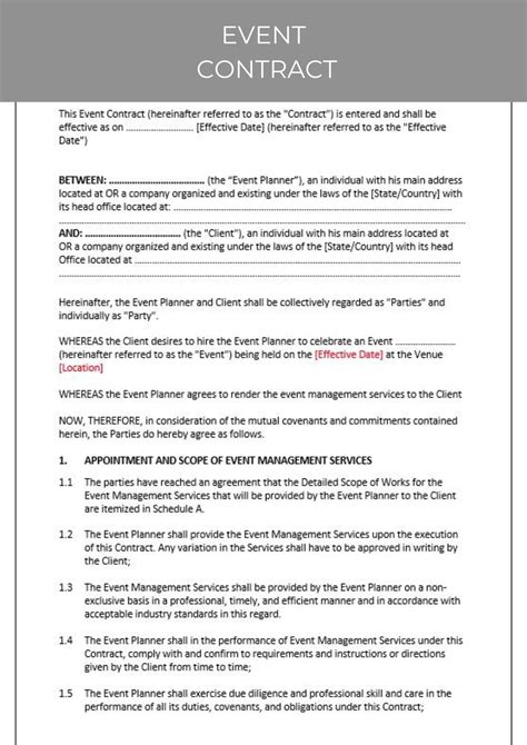Event Contract Editable Template Contract Agreement Event Contract