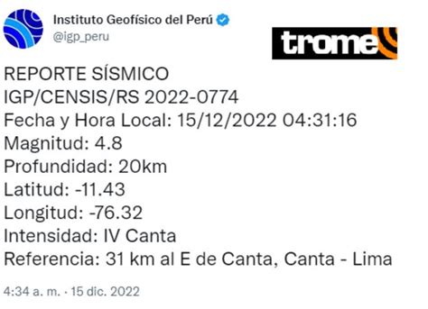 Temblor en Lima sismo de magnitud se registró esta madrugada IGP RMMN ACTUALIDAD