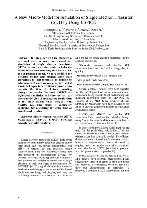 Pdf A New Macro Model For Simulation Of Single Electron Transistor Set By Using Hspice