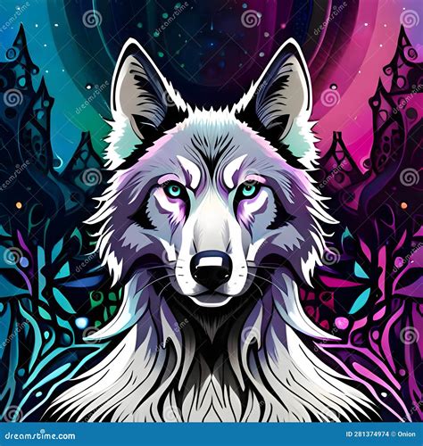 Cool Lone Wolf Looking At The Viewer Illustration Ai Generated Image