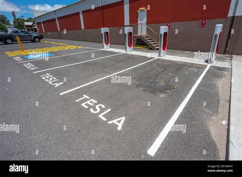 Tesla Ev Charging Station In The Coles Car Park Tenterfield New South
