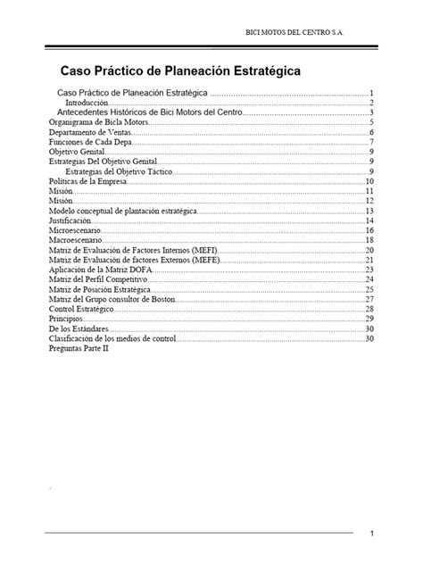 Caso Practico De Planeacion Estrategica Parte I Pdf
