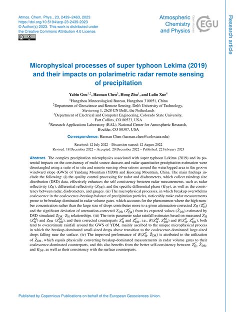 Pdf Microphysical Processes Of Super Typhoon Lekima 2019 And Their