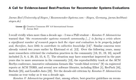 A Call For Evidence Based Best Practices For Recommender Systems
