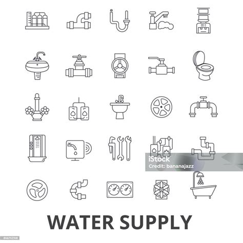 供水 管道 排水 暖通空調 泵 灌溉 儲層線圖示可編輯的筆劃平面設計向量圖符號的概念孤立的線性跡象向量圖形及更多圖示圖片 Istock