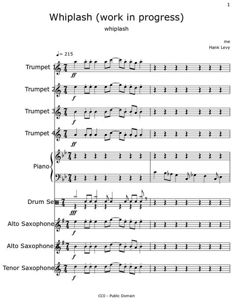 Whiplash Work In Progress Sheet Music For Trumpet Piano Drum Set