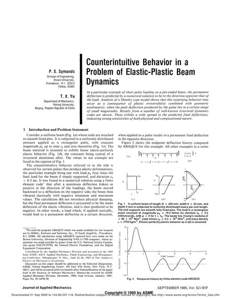 PDF Counterintuitive Behavior In A Problem Of Elastic Plastic Beam