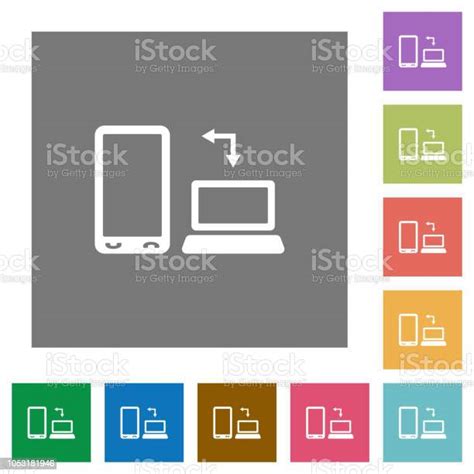 Syncronize Mobile With Computer Square Flat Icons Stock Illustration Download Image Now