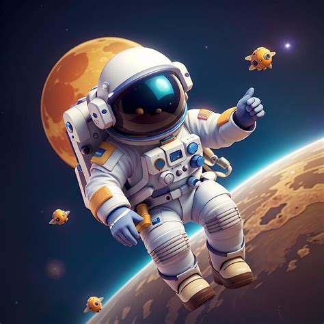 Astronauta Flotando En El Espacio Icono Vectorial De Dibujos Animados
