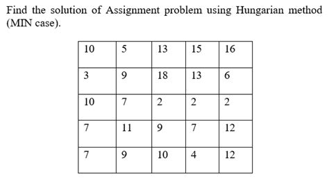 Solved Find The Solution Of Assignment Problem Using