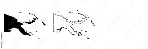 Papua New Guinea Country Silhouette Set Of 3 High Detailed Maps Solid