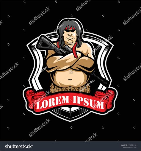 Fat Man Cartoon Character Rifle Shield Stock Vector Royalty Free