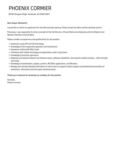 Field Associate Cover Letter Velvet Jobs