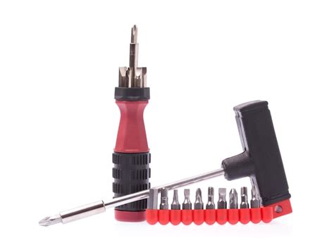 Premium Photo T Shape Screwdriver Metal Bits Set With Plastic Handle