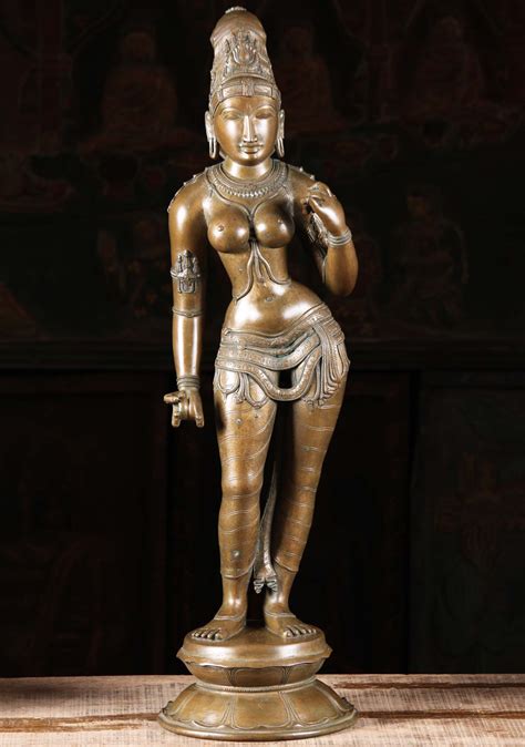 Sold Bronze Standing Parvati Sculpture 29 99b105 Lotus Sculpture