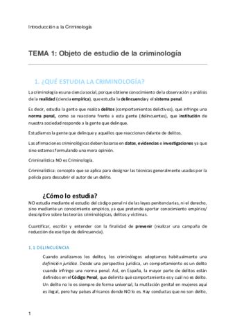 TEMA 1 Objeto De Estudio De La Criminologia Pdf