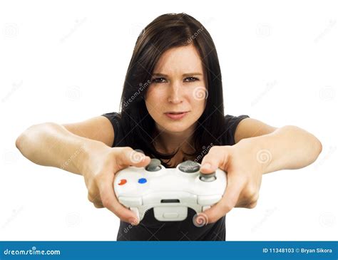 Serious Looking Girl Plays Video Game Stock Image Image Of Female Games
