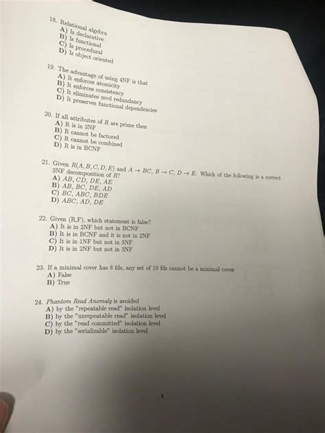 Solved 18 Relational Algebra A Is Declarative B Is