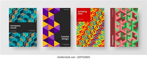 Vivid Mosaic Hexagons Leaflet Template Collection Stock Vector Royalty