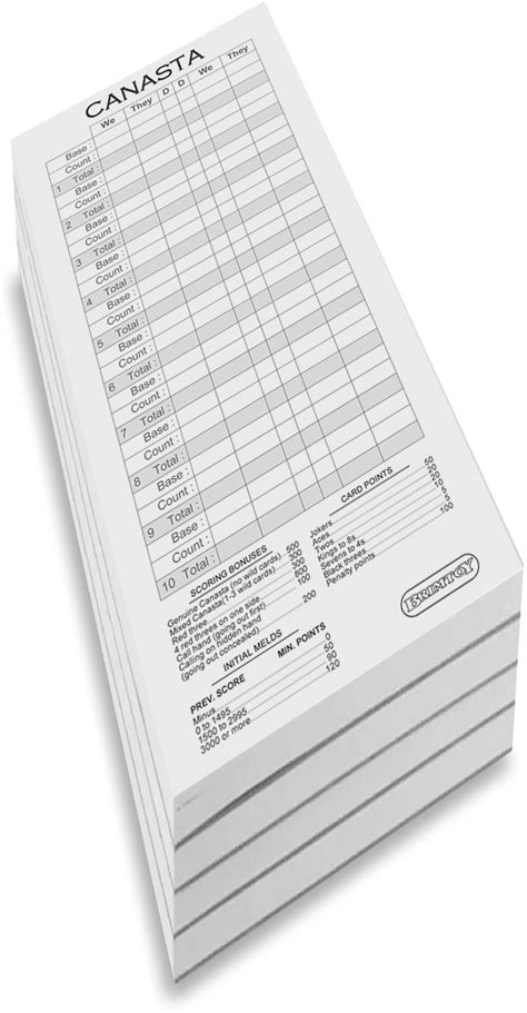 Canasta Score Pads Scoring Cards Packs Scoring Accessories