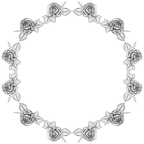 Vintage Style Monochrome Round Floral Frame Of Roses In Vector Graphics