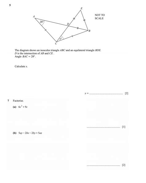 Solved 5 Not To Scale The Diagram Shows An Isosceles Triangle Abc And An Equilateral Triangle