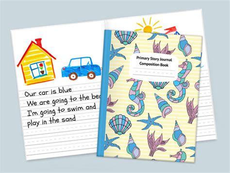 Seahorses And Shells K 2 Primary Story Journal Composition Book Golden