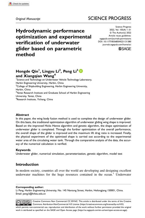 Pdf Hydrodynamic Performance Optimization And Experimental Verification Of Underwater Glider
