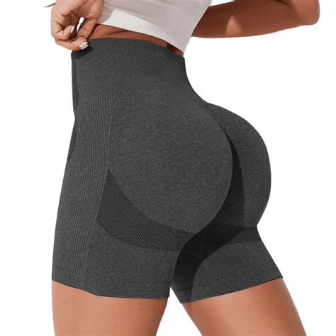 Biziza Gray Gym Shorts For Women High Waisted Seamless Wireless Tight