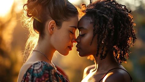 Premium Photo Two Young Lesbian Woman From Different Ethnicities
